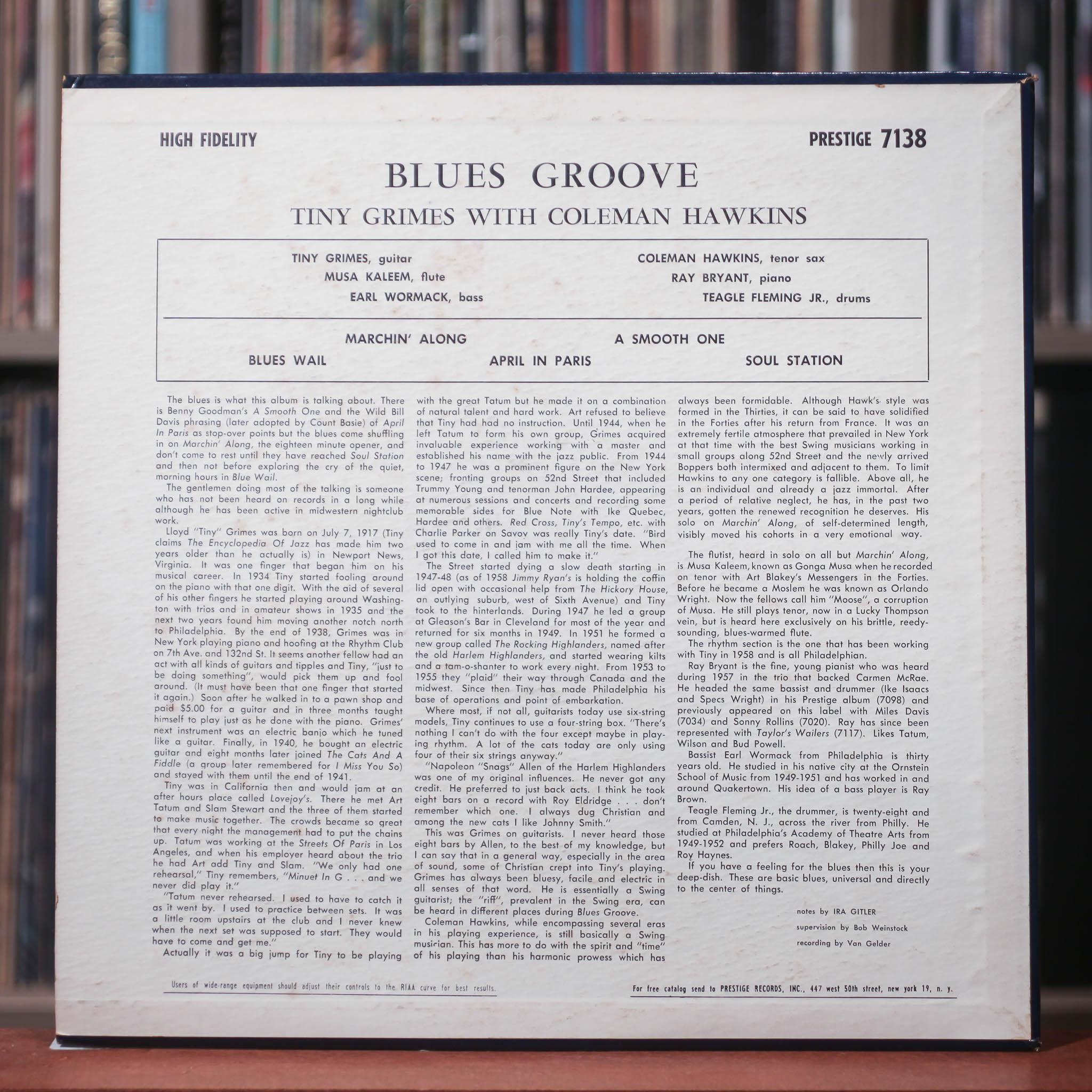Tiny Grimes With Coleman Hawkins - Blues Grooves - 1958 Prestige, VG/V