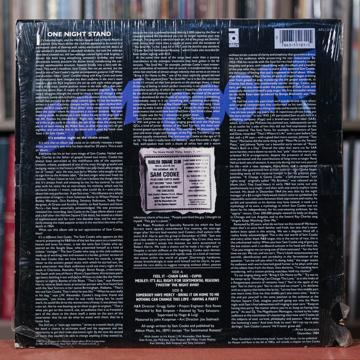 Sam Cooke - Live At The Harlem Square Club, 1963 - 1985 RCA, VG+/EX w/