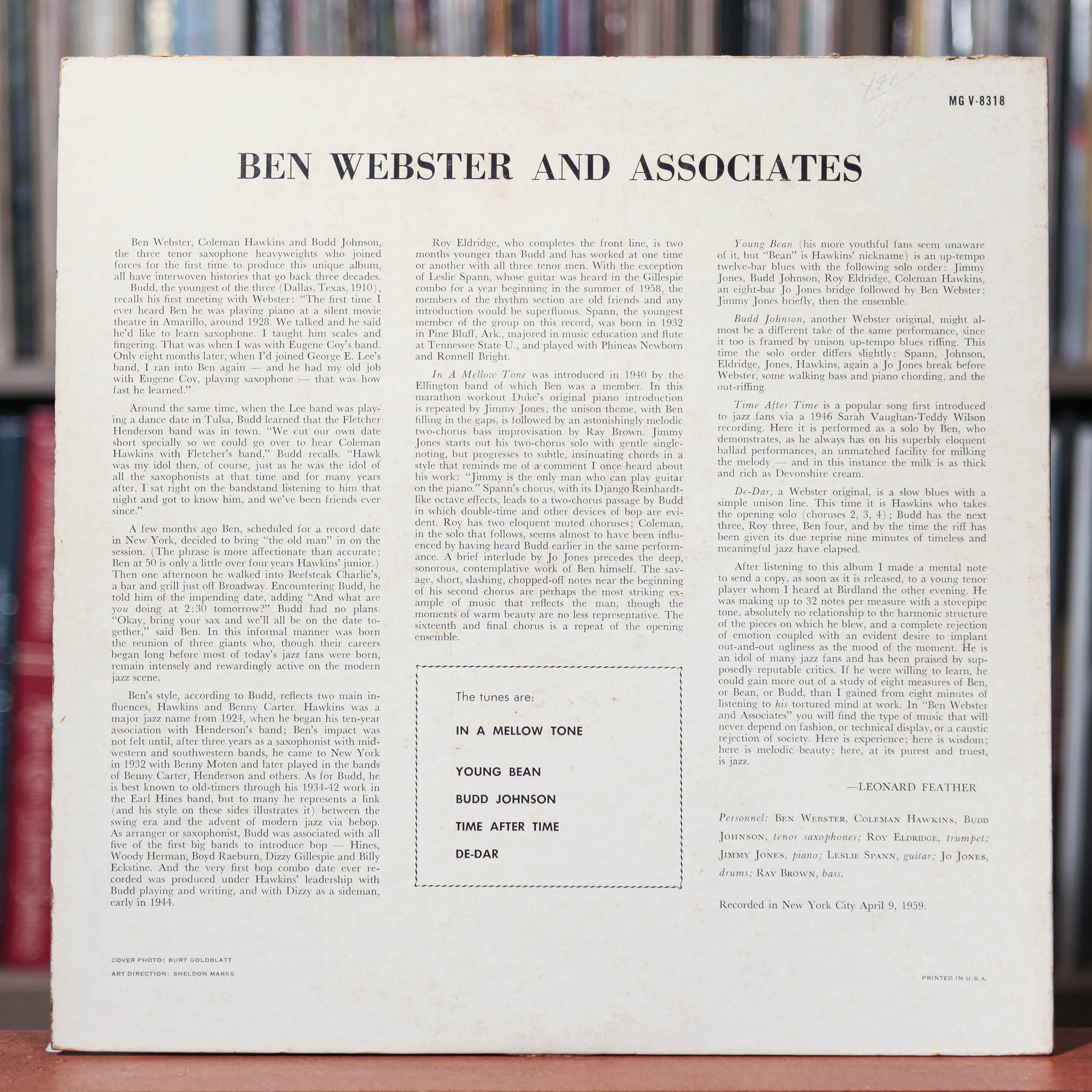 Ben Webster ‎- Ben Webster And Associates - 1960's Verve, VG/VG+