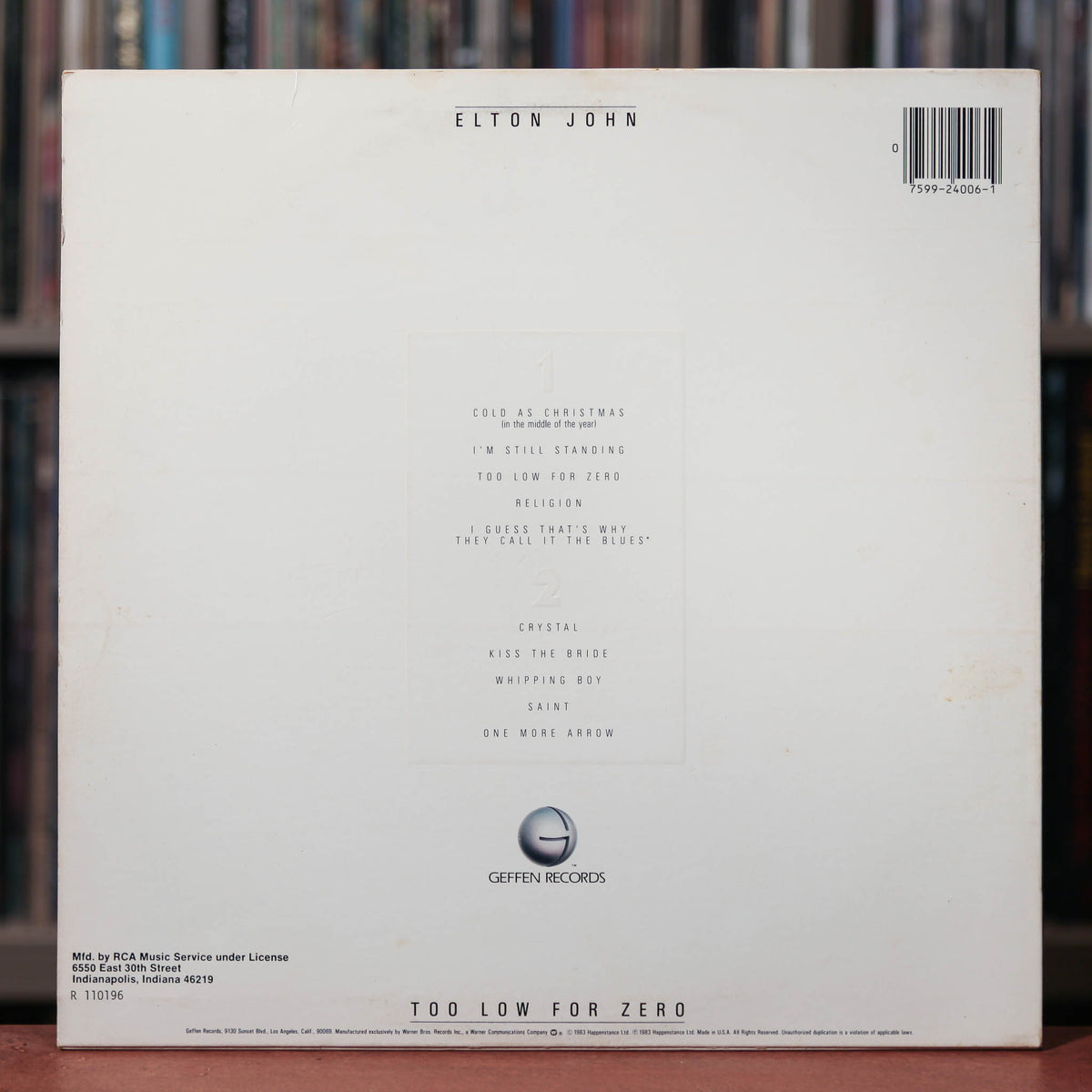 Elton John - Too Low For Zero - 1983 Geffen, EX/EX
