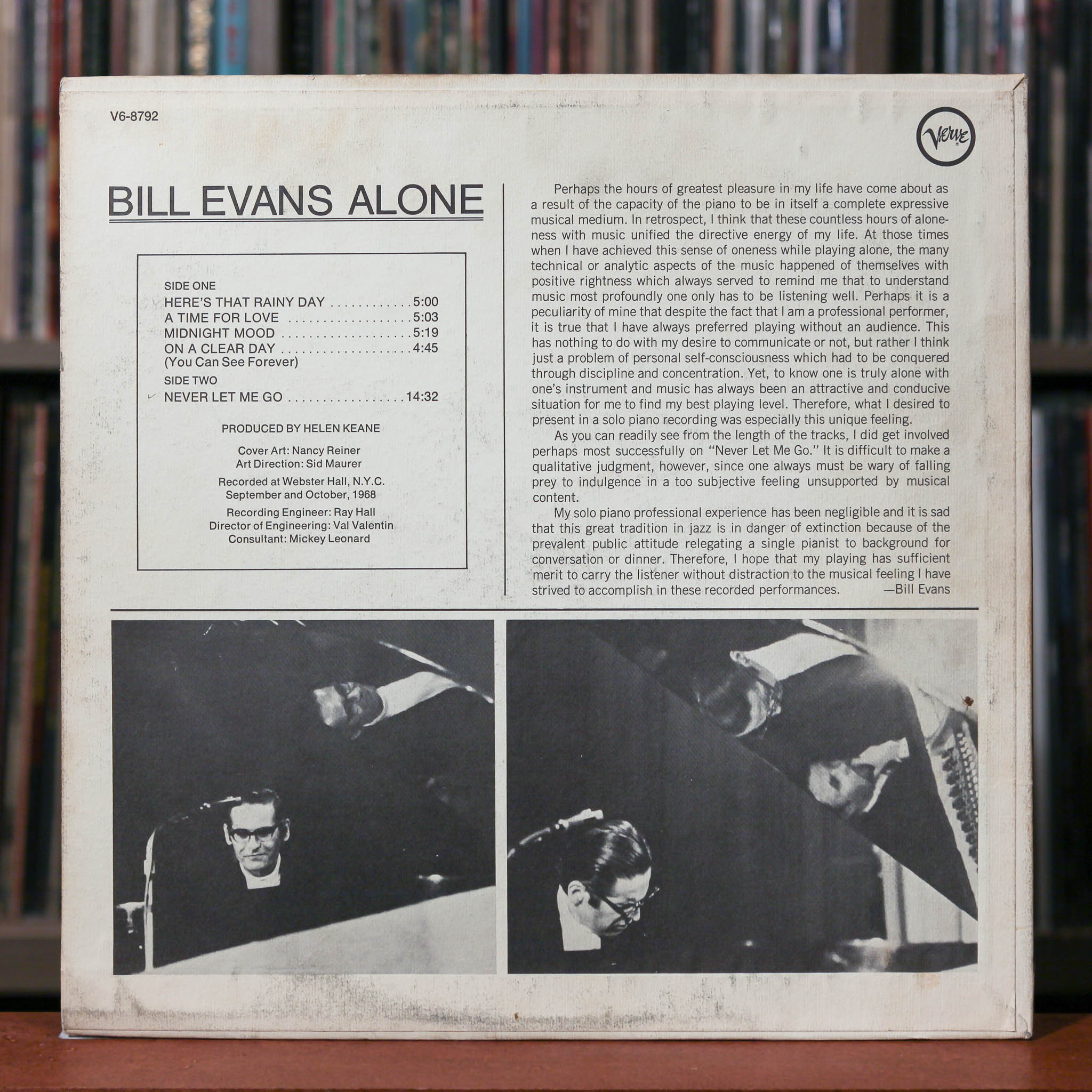 Bill Evans - Alone - 1970 Verve Records, VG+/VG+