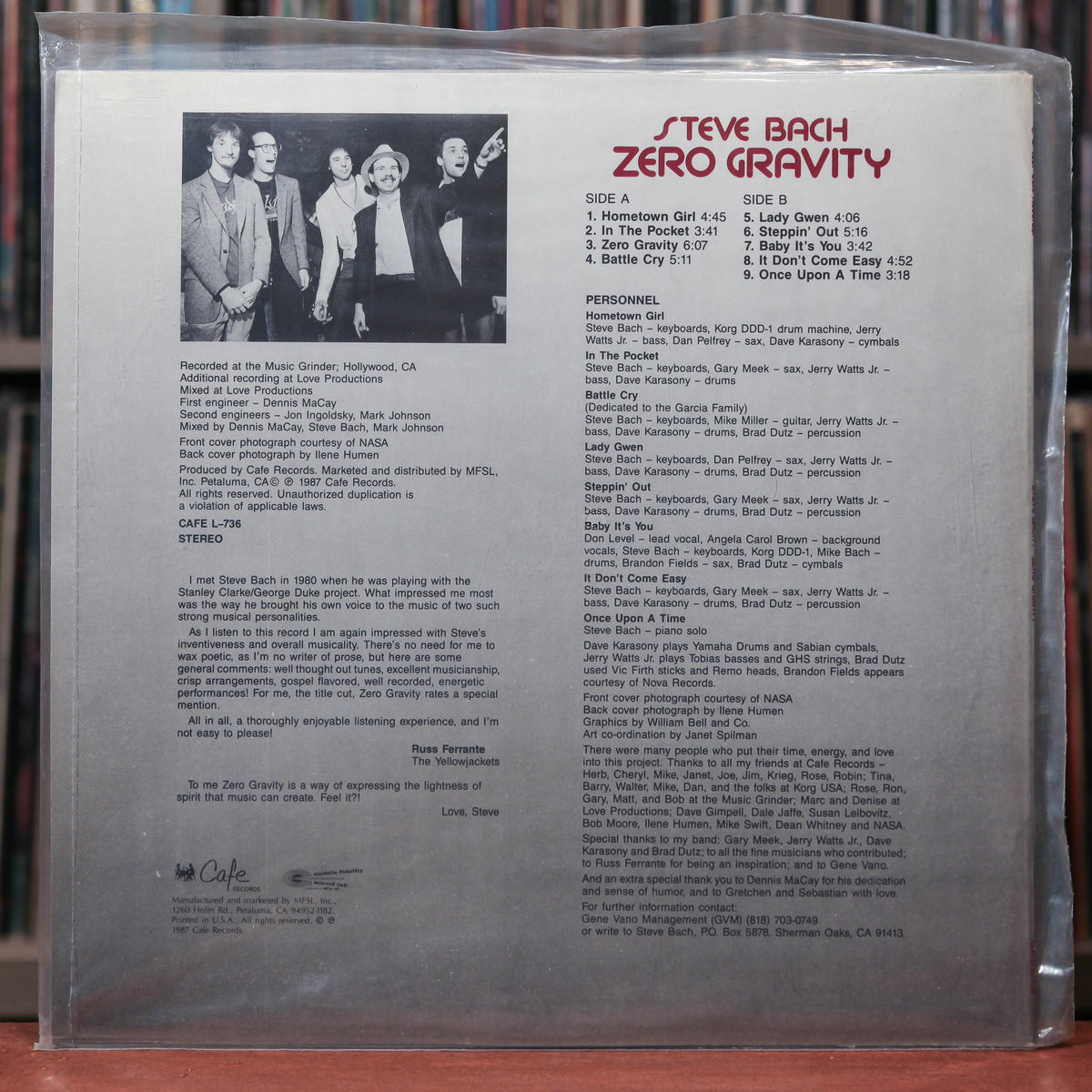 Steve Bach - Zero Gravity - 1987 Cafe Records - Original Master Record